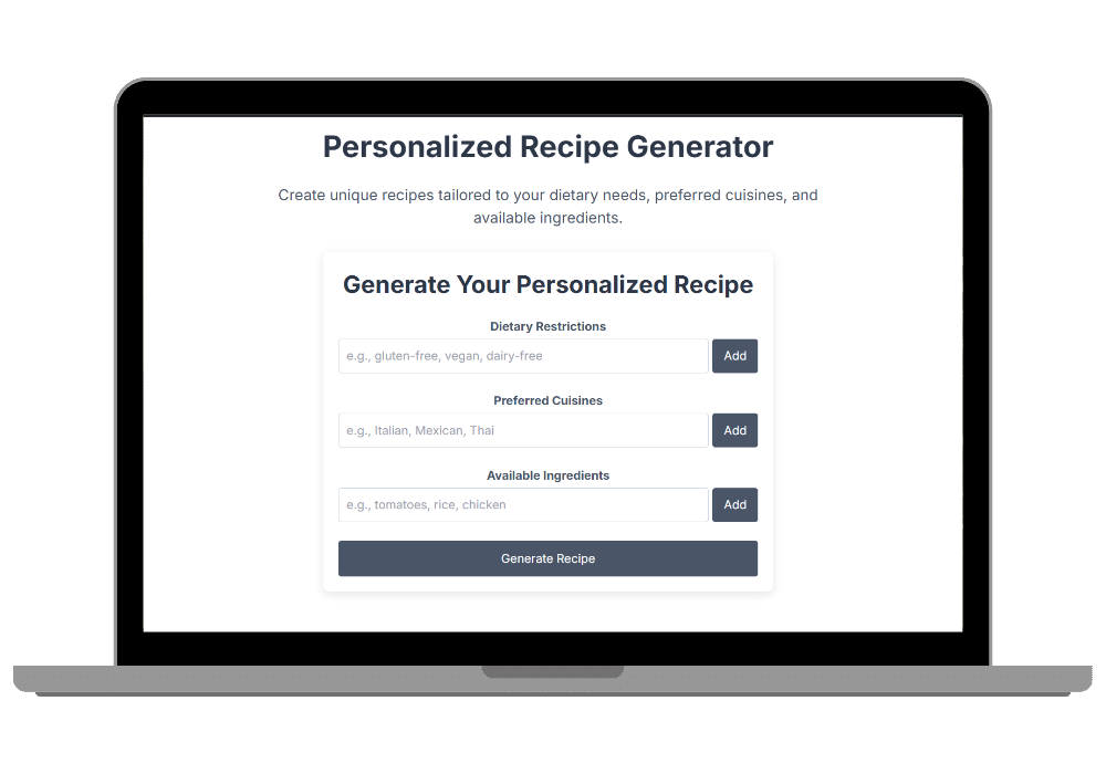 Personalized Recipe Generator Web Application | CodeAj Marketplace